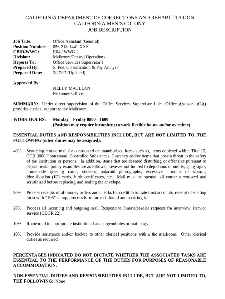 CALIFORNIA MEN'S COLONY - CalCareers Doc Template | pdfFiller