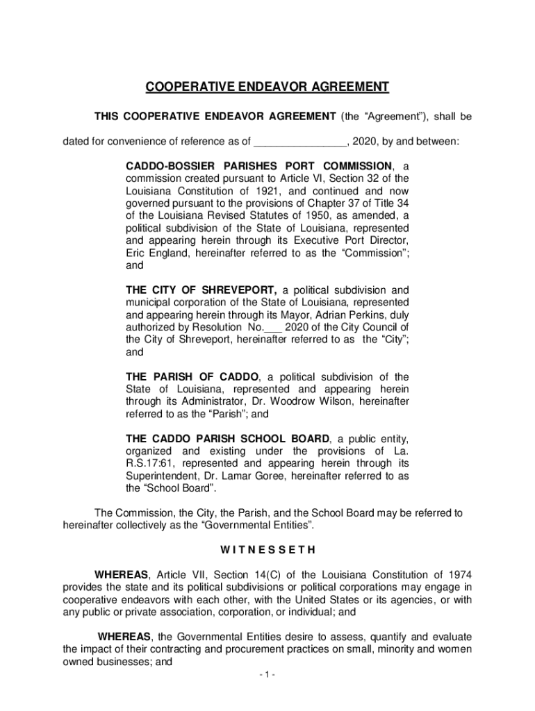 Fillable Online Cooperative Endeavor Agreement: Definition & Sample Fax ...