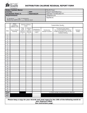 Distribution Chlorine Residual Report - WA.gov - doh wa Doc Template ...