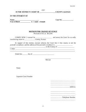 252 Motion for Change of Venue - Kansas Judicial Council Doc Template ...