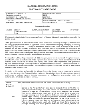 california conservation corps position duty statement Doc Template ...