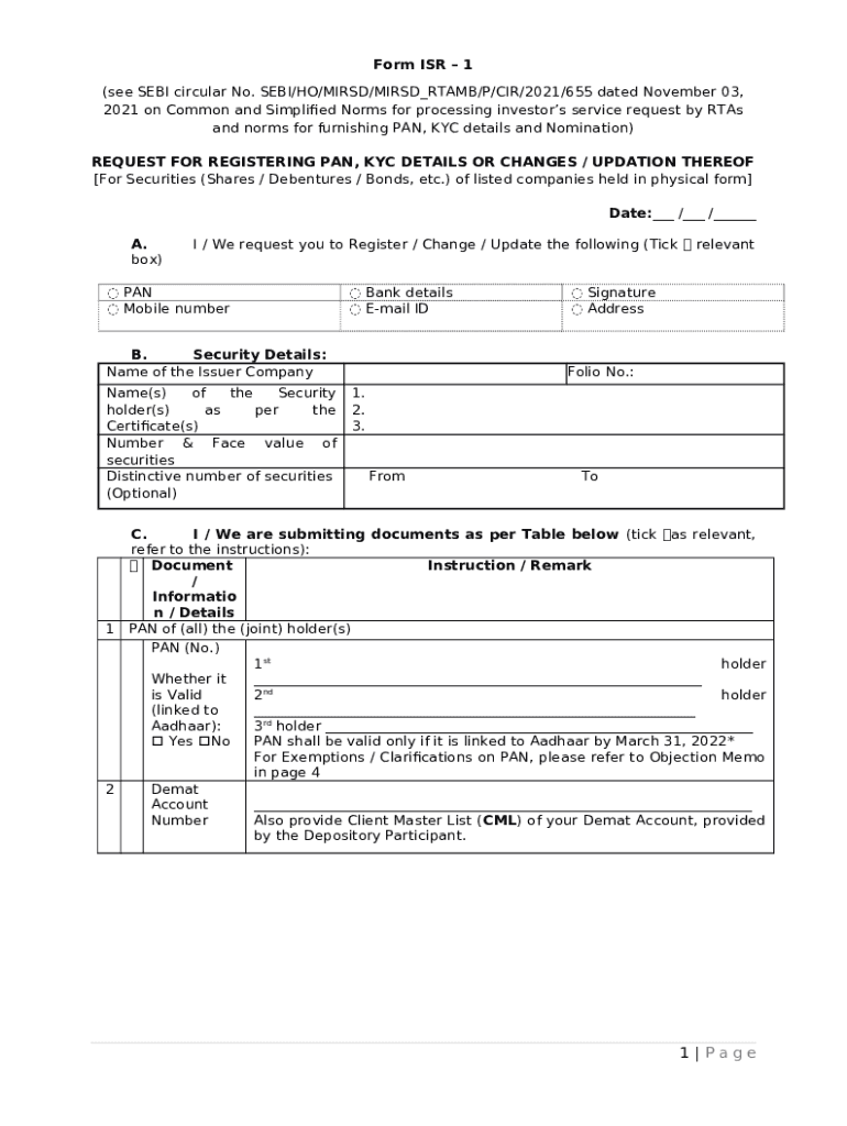 Page 1 of 2 ISR1 (see SEBI circular No ... - Sun Pharma Doc Template ...