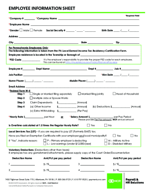 Fillable Online Employee Information Form (With Template) Fax Email ...