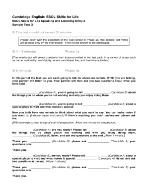 Fillable Online ESOL Skills for Life: Entry Level 2Trinity College ...