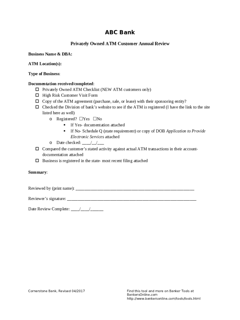 ABC Bank CUSTOMER RISK REVIEW Cash Intensive Private ... Doc Template ...