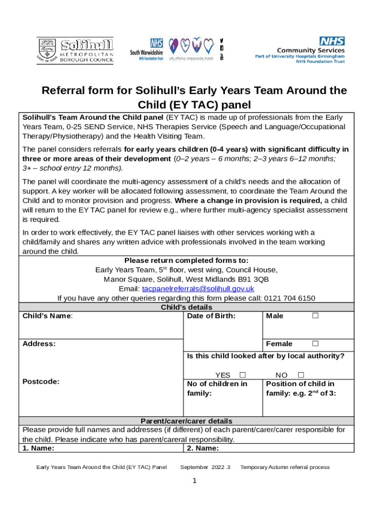 Referral for Solihull's Early Years Team Around the Child ... Doc ...