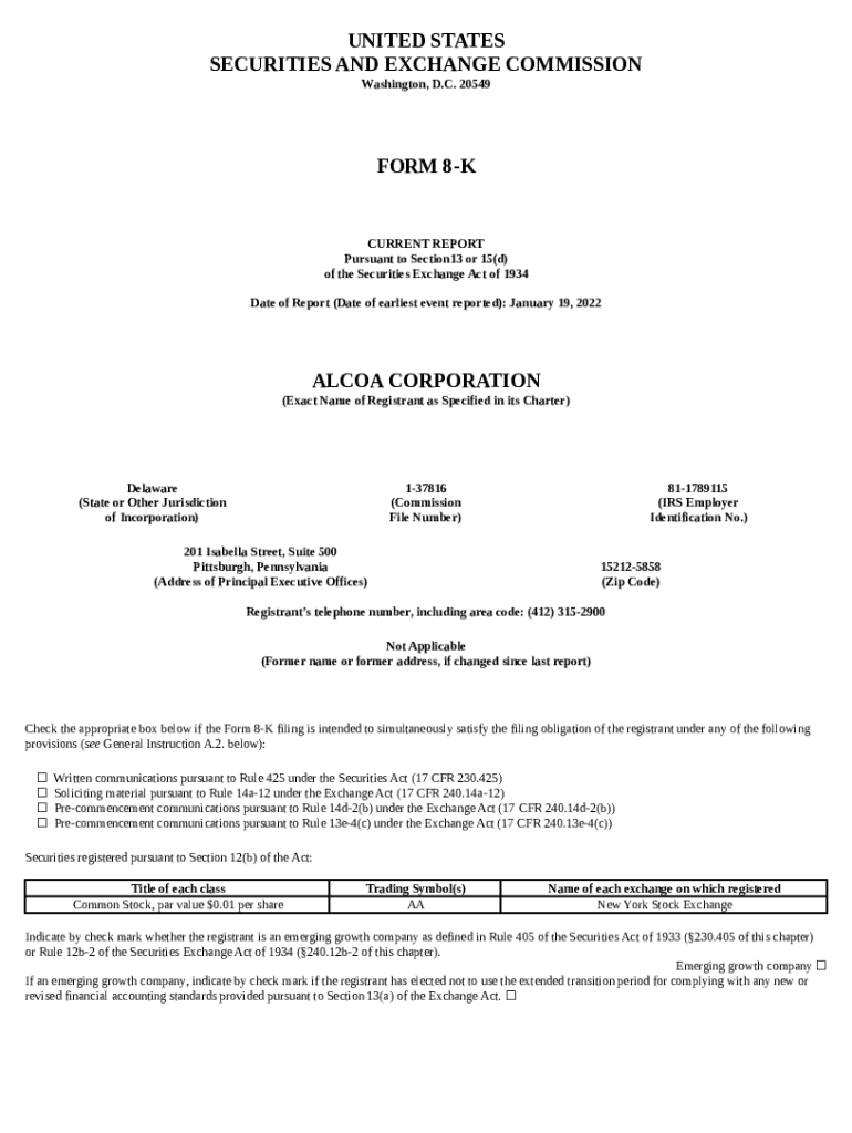 alcoa corporation - cloudfront.net Doc Template | pdfFiller