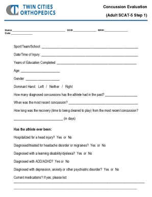 Fillable Online The SCAT Card (Sport Concussion Assessment Tool ... Fax ...