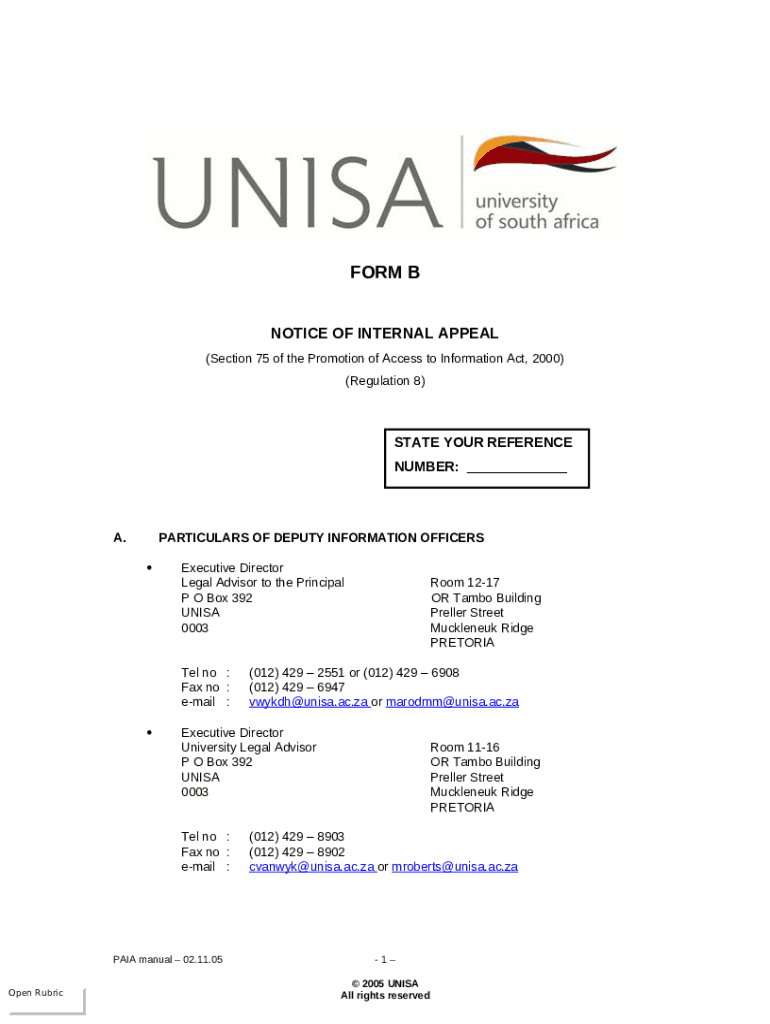 INTERNAL APPEAL - Ination Regulator Doc Template | pdfFiller