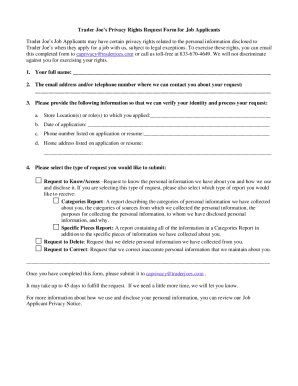 Fillable Online Trader Joe's Privacy Rights Request Form for Job ...