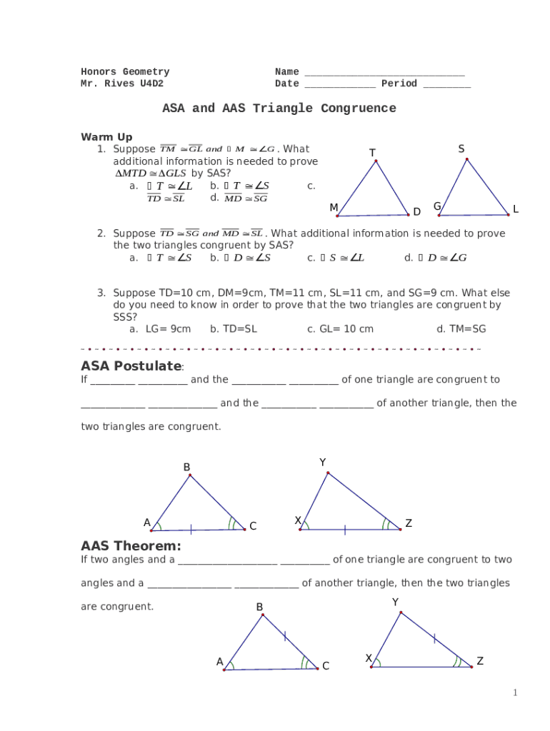 Proving And Applying The ASA And AAS Congruence Criteria Doc Template