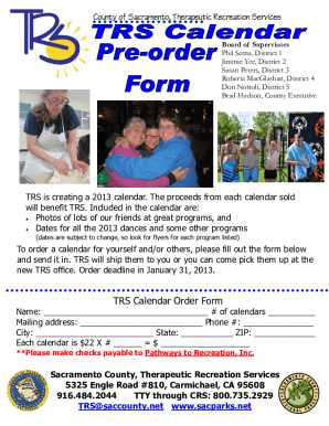 Fillable Online TRS Calendar Order Form Fax Email Print - pdfFiller