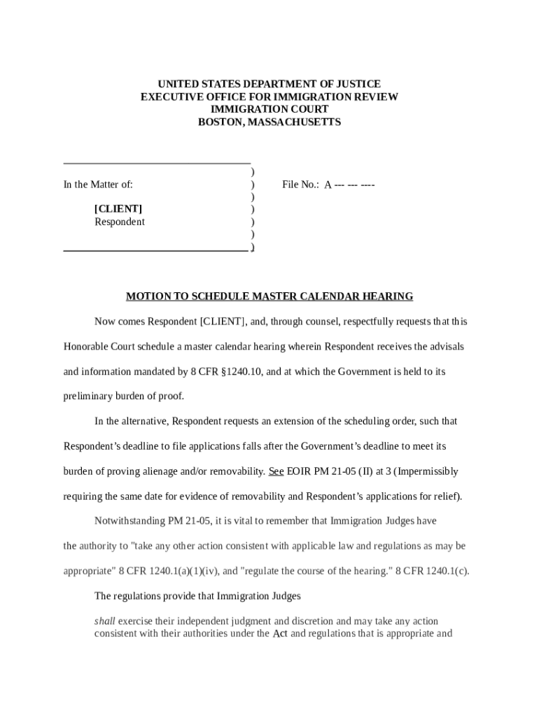 Boston Immigration Court - Department of Justice Doc Template | pdfFiller