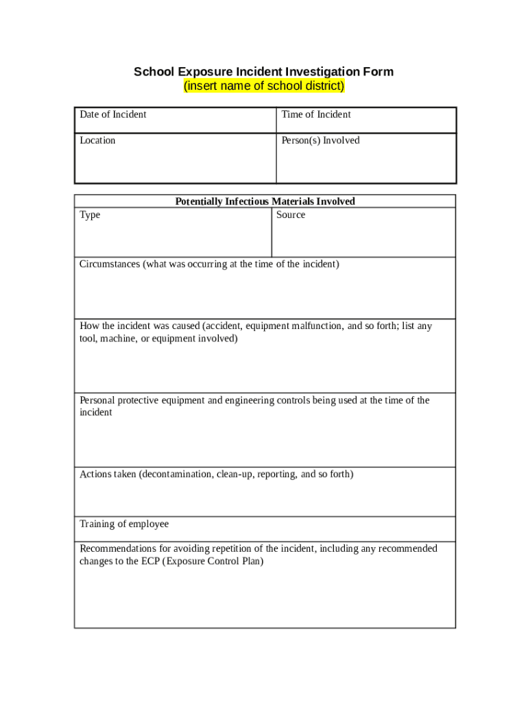 School Exposure Incident Investigation . bloodborne pathogens - dpi wi ...