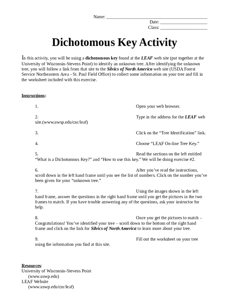 Dichotomous Key Activity - Texas A&M Forest Service Doc Template ...