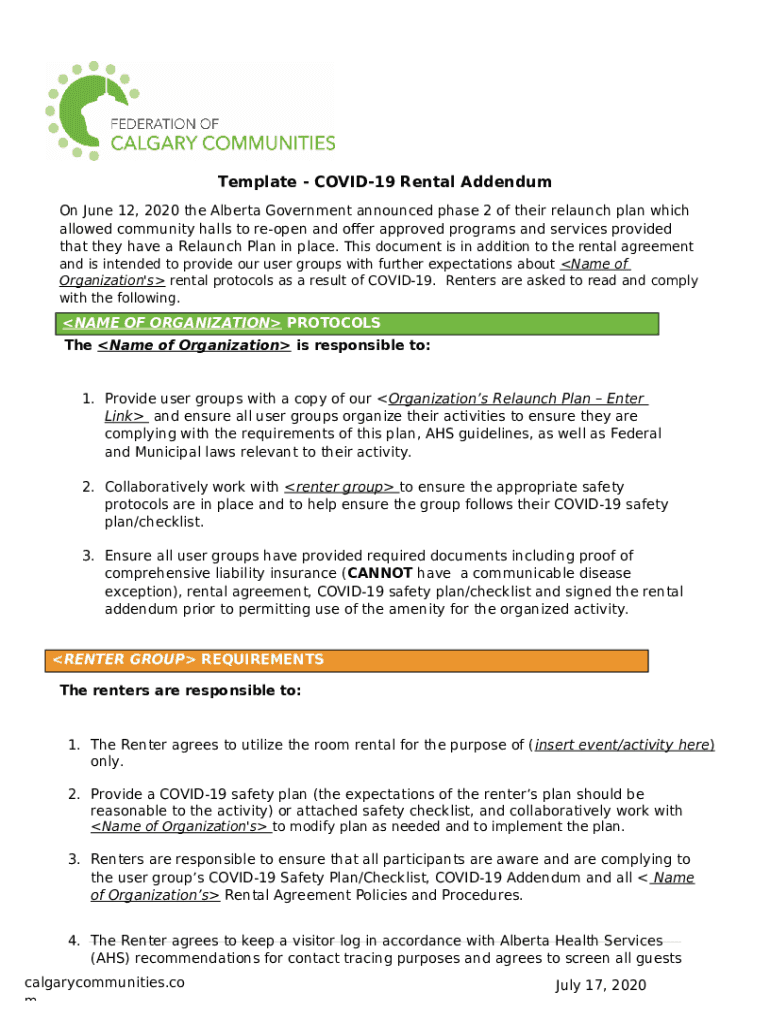COVID-19 Addendum to Permit/Rental/Lease - Ngin Doc Template | pdfFiller