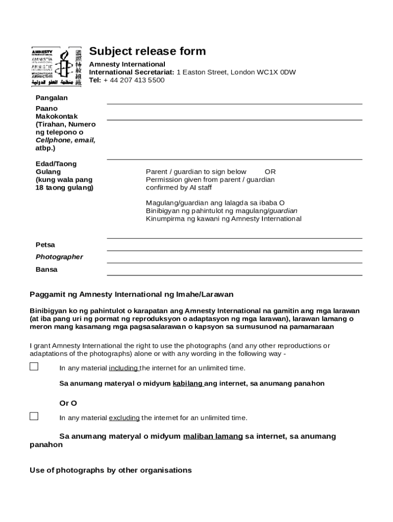 Subject release Doc Template | pdfFiller