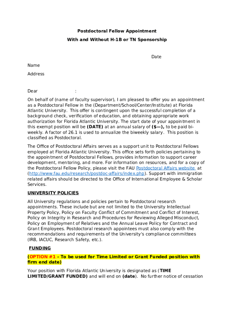9 Mos Postdoctoral Fellow Appointment Letter Template ... Doc Template ...