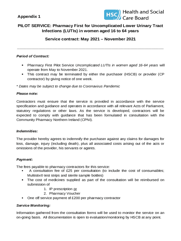 Pharmacy First Pilot Service for Uncomplicated Lower Urinary ...
