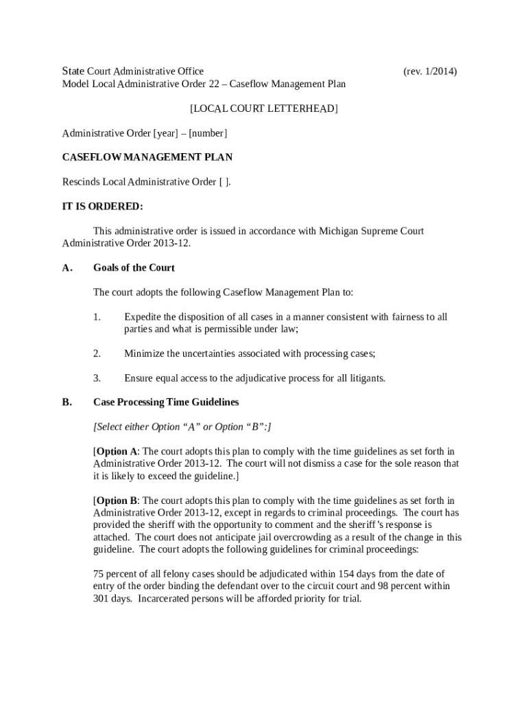 Model Local Administrative Order 22 - Caseflow Management Plan Doc ...
