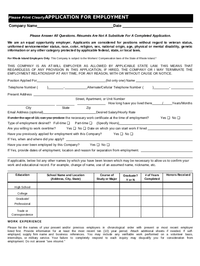 APPLICATION FOR EMPLOYMENT - A Kid's Place Doc Template | pdfFiller