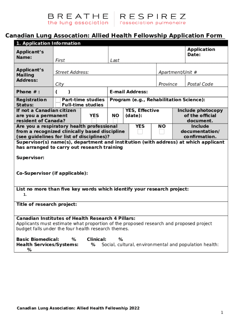 Allied Health Fellowship Application Doc Template | pdfFiller