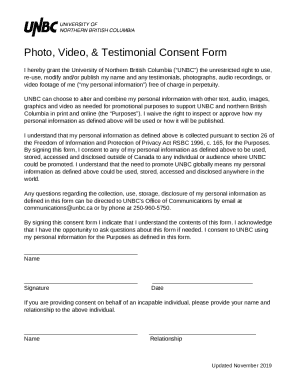 Photo, Video, & Testimonial Consent Doc Template | pdfFiller