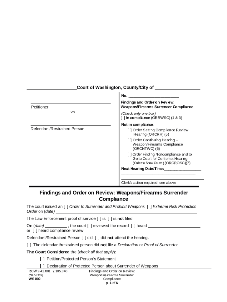 Findings and Order on Review: Weapons/Firearms Surrender ... Doc Template | pdfFiller