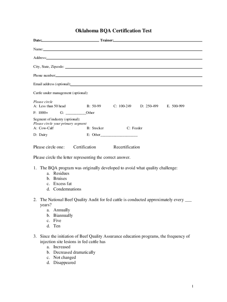 Fillable Online agecon okstate Beef Quality Assurance in-person ...