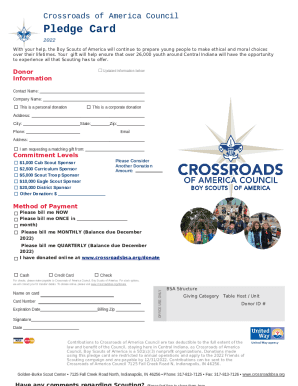 FOS Pledge Card - Crossroads of America Council Doc Template | pdfFiller