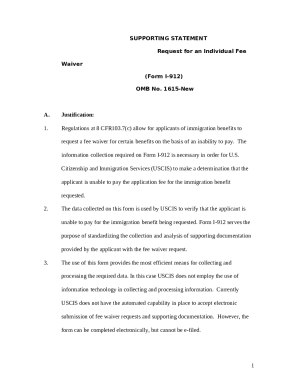 1 SUPPORTING STATEMENT FOR REQUEST FOR FEE WAIVER ... Doc Template ...