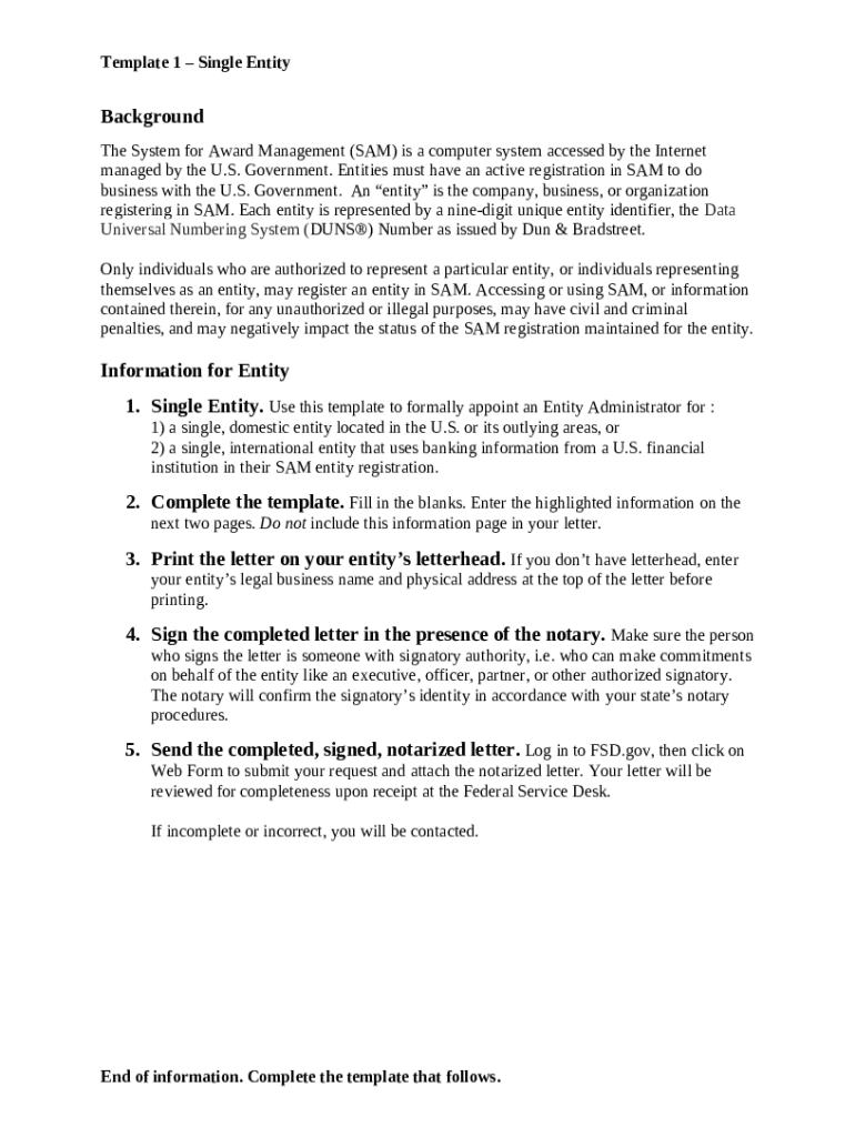 Background The System for Award Management (SAM) is ... Doc Template ...