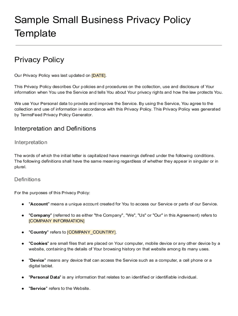 Fillable Online Sample Small Business Privacy Policy Template Fax Email ...