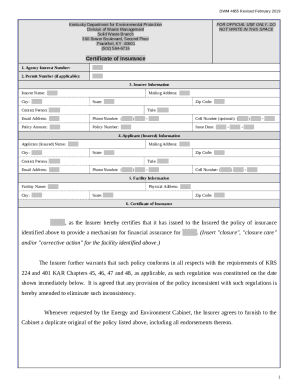 DWM4655 - SW - Certificate of Insurance - eec ky Doc Template | pdfFiller