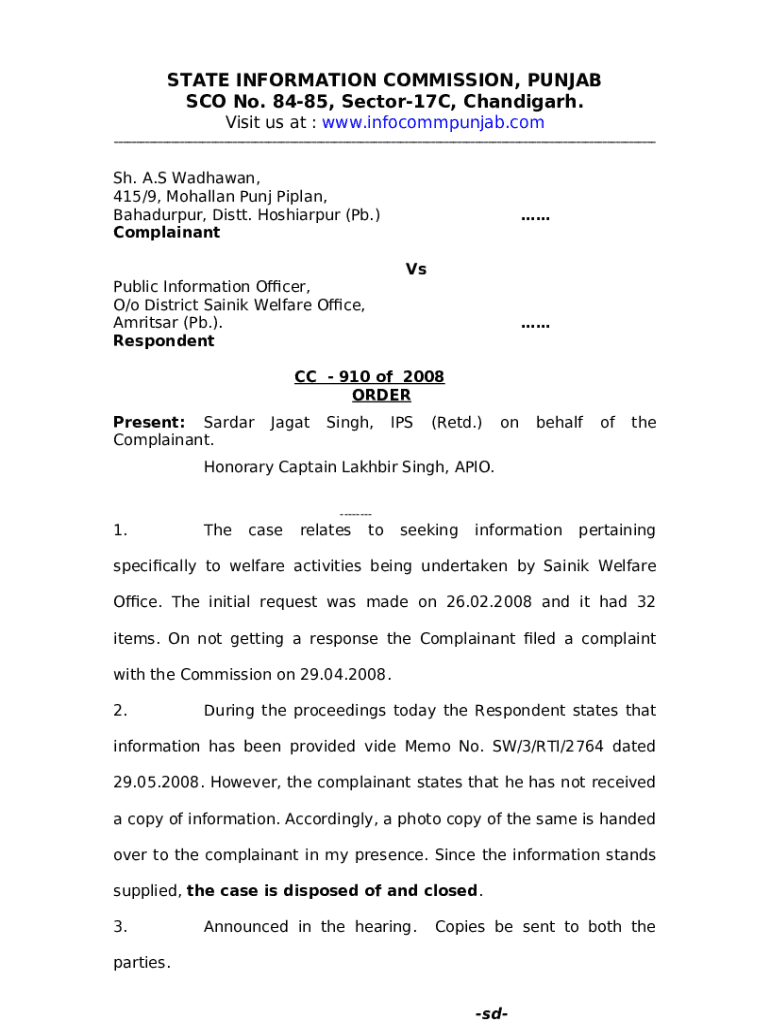 PSIC - About Us - Punjab State Ination Commission Doc Template | pdfFiller
