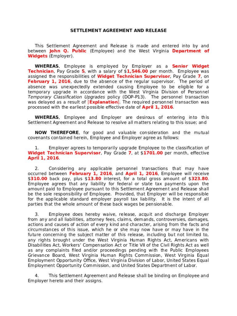 release and settlement agreement - U.S. Department of Labor - personnel ...