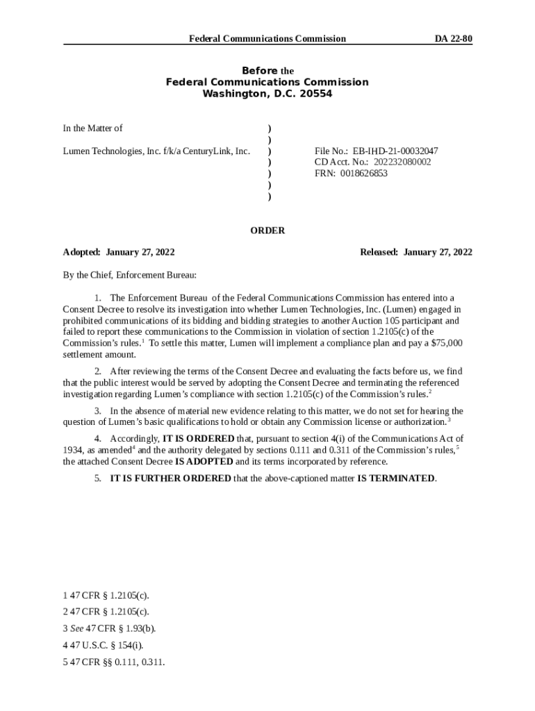 FCC approves sale of Lumen assets to Brightspeed Doc Template | pdfFiller