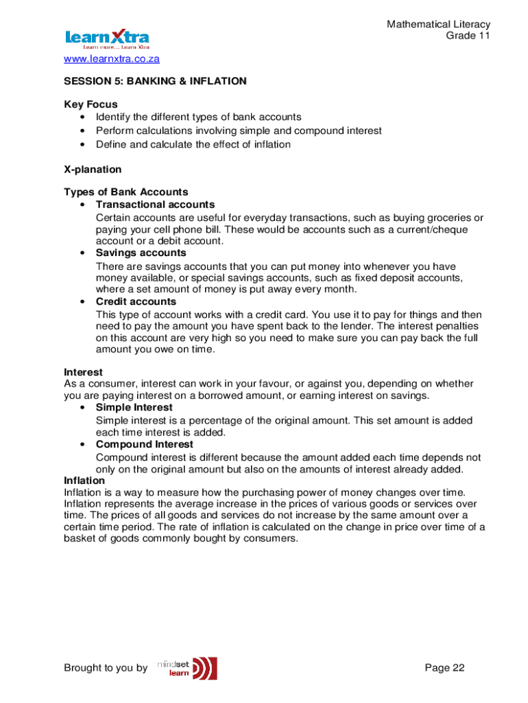 Fillable Online Grade 11 topics and worksheets - Maths Literacy Support ...