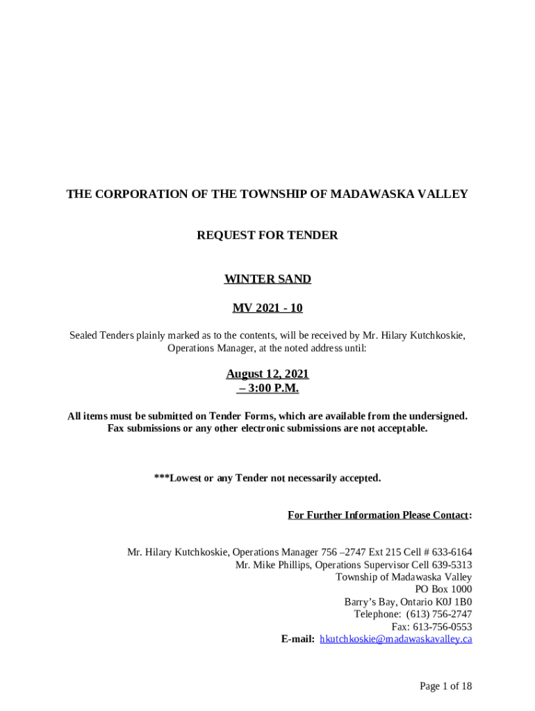 Tenders - Township of Greater Madawaska Doc Template | pdfFiller