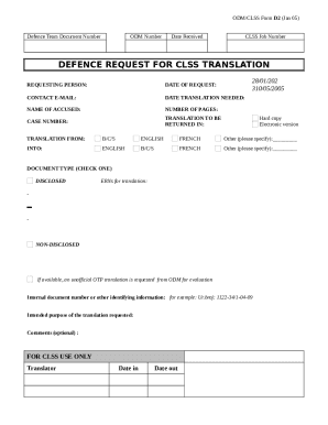 Defence Request for CLSS Translation FAQ's Doc Template | pdfFiller