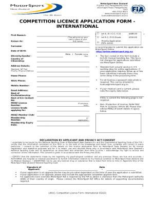 COMPETITION LICENCE APPLICATION Doc Template | pdfFiller