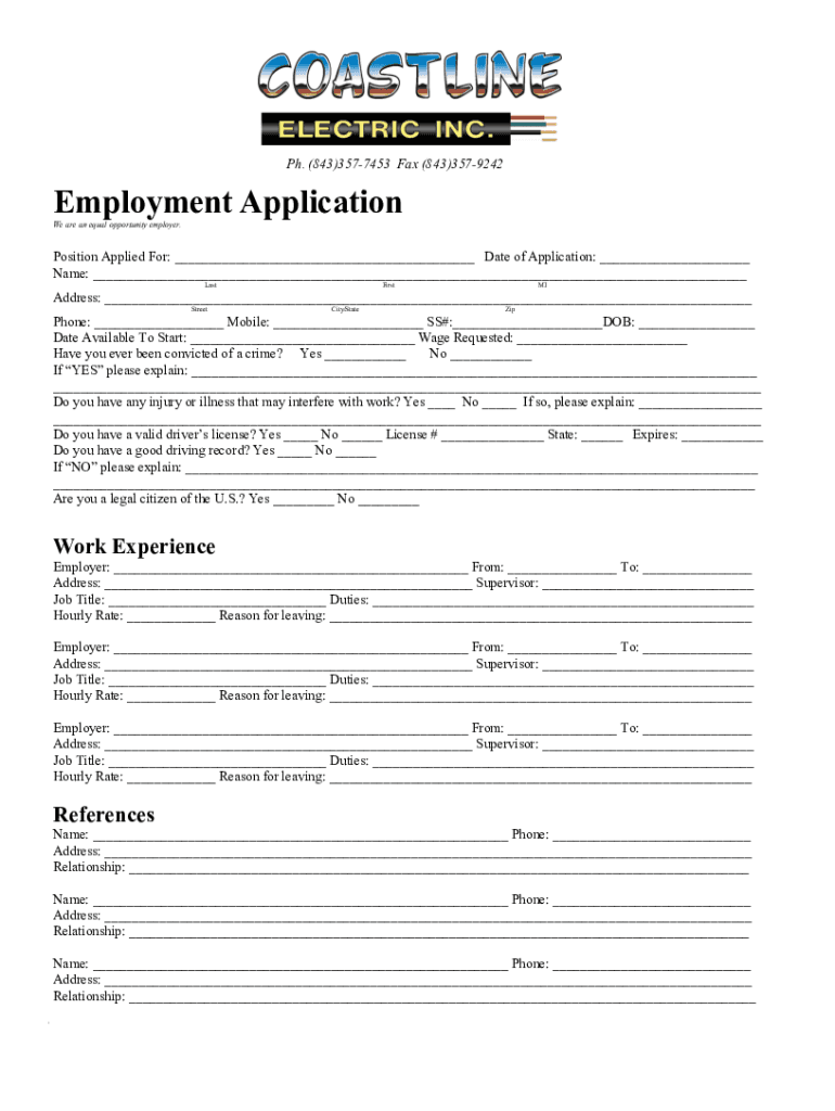 Fillable Online application for company warehouse positions - Wymore ...
