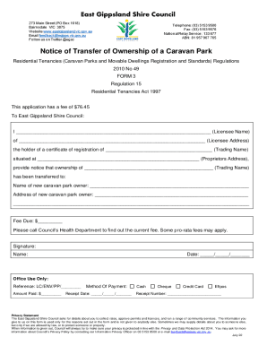 Fillable Online Notice of Transfer of Ownership of a Caravan Park Fax ...