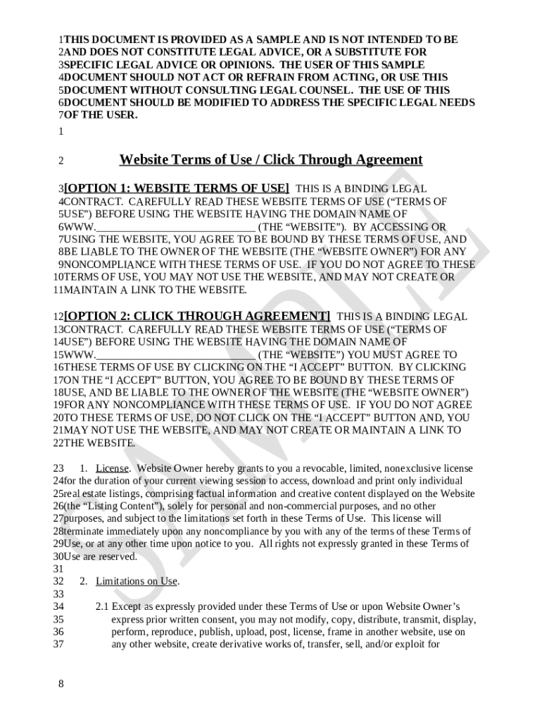 Website Terms of Use and Linking Agreement Doc Template | pdfFiller