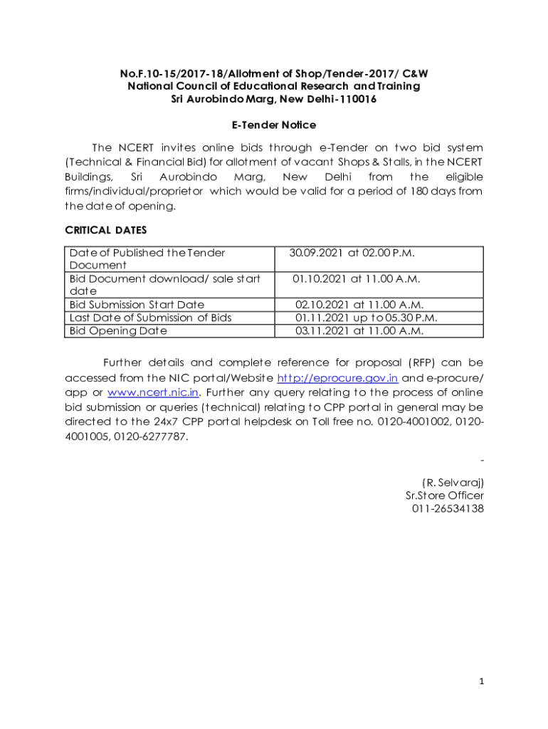 Fillable Online ncert nic E-Tender Notice - NCERT Fax Email Print - pdfFiller