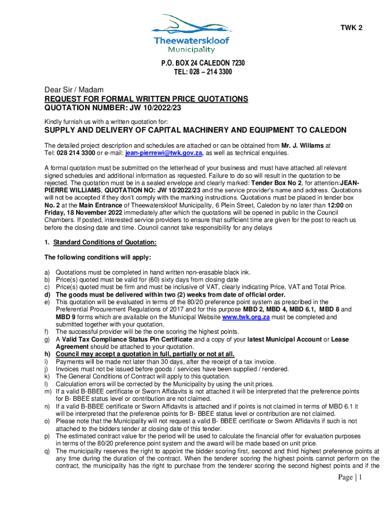 Fillable Online twk gov THEEWATERSKLOOF MUNICIPALITY TWK 2 Fax Email ...