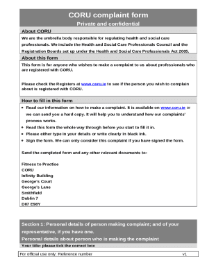 CORU complaint Private and confidential About CORU Doc Template | pdfFiller