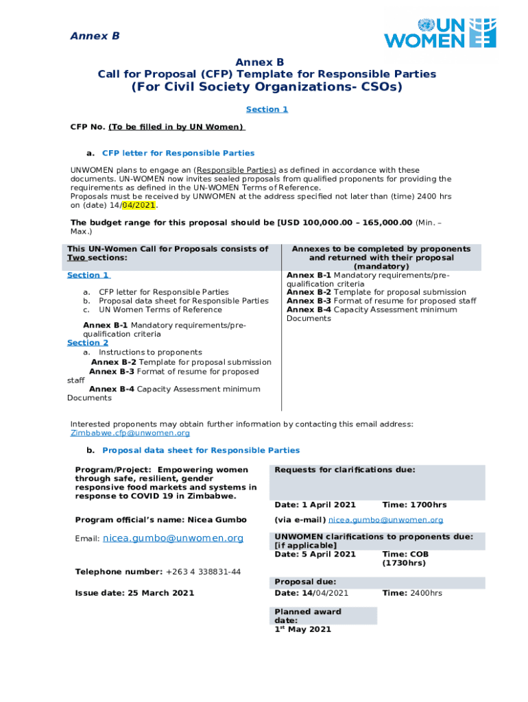 of 23 Annex B Call for Proposal (CFP) Section 1 CFP No Doc Template | pdfFiller