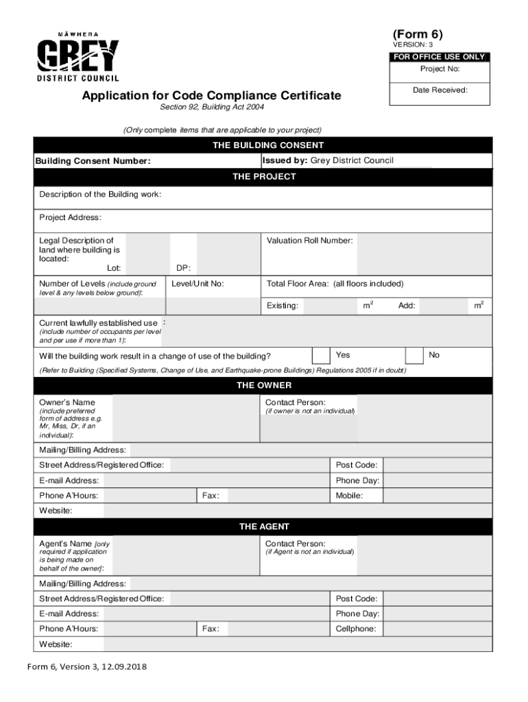 Fillable Online APPLICATION FOR CODE COMPLIANCE CERTIFICATE ... Fax ...