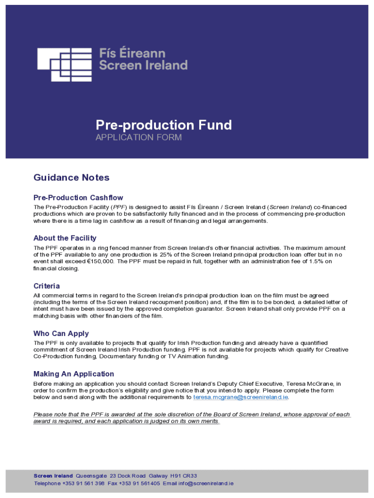 Fillable Online Application Form - Pre-production Fund 19.doc Fax Email ...